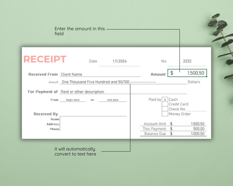 Editable Receipt Template: Excel & Google Sheets (printable PDF) - Etsy
