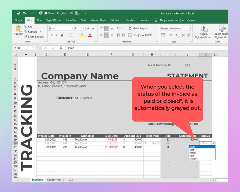 Invoice and Invoice Tracker, Set of 2 Small Business Bundle, Google Sheets, Microsoft Excel ...