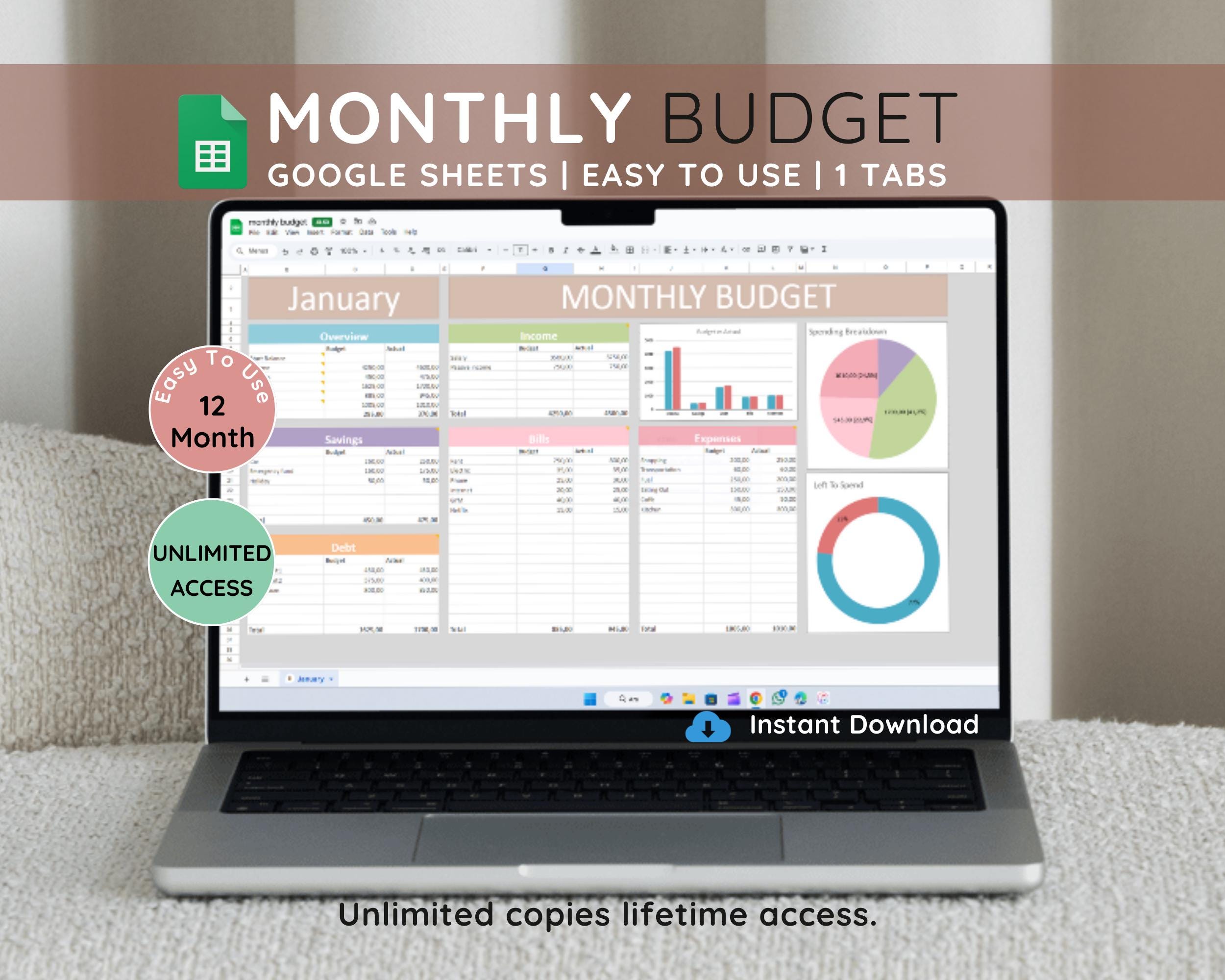 Google Sheets Monthly Budget Template: Finance Tracker (digital ...
