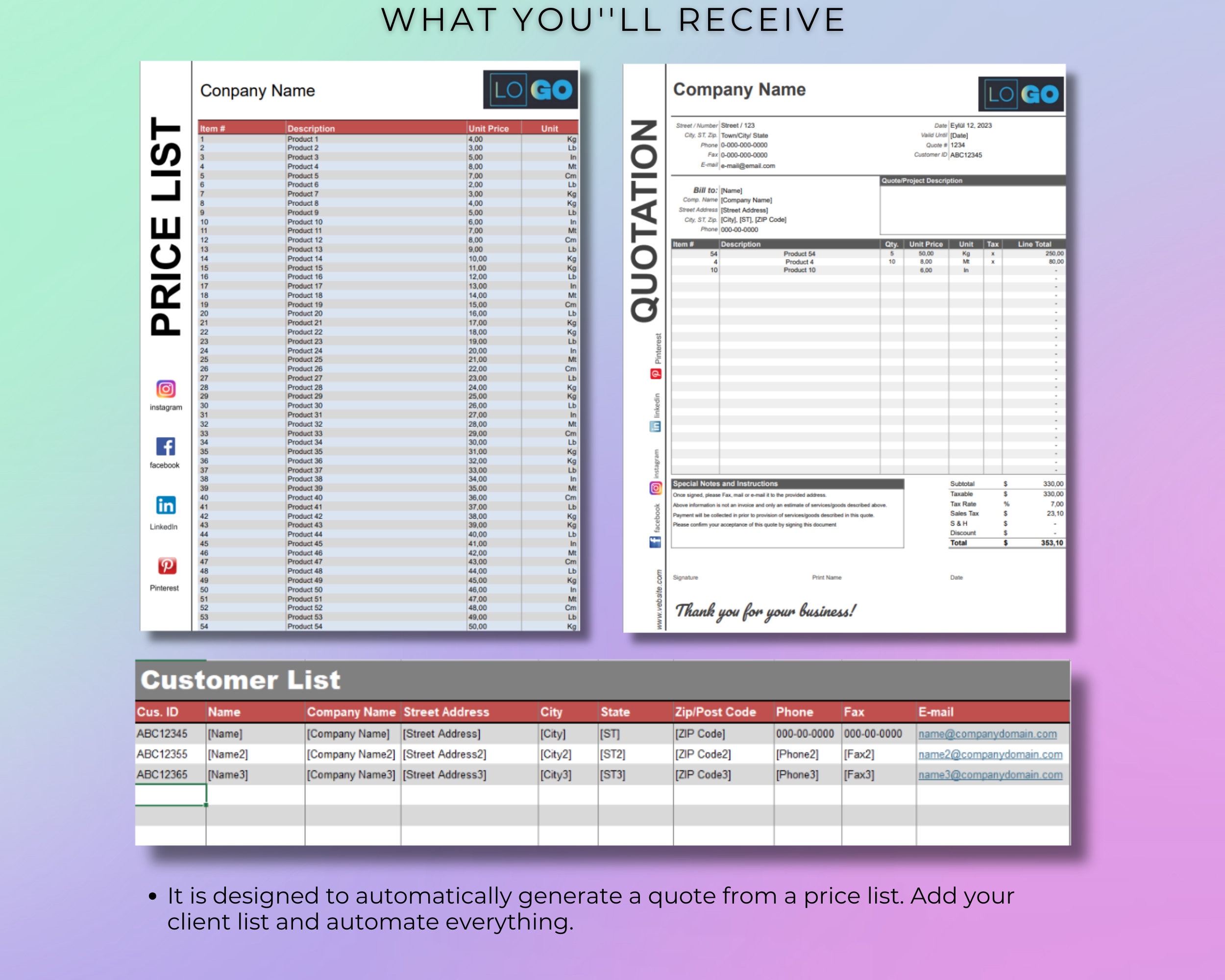 Price List and Quote Template, Google Sheets, PDF Convertible ...