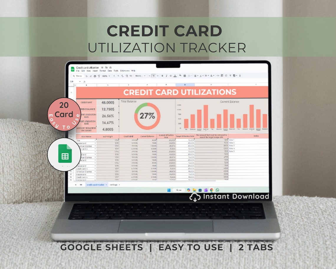 Credit Card Utilization Tracker: Google Sheets Template (digital ...