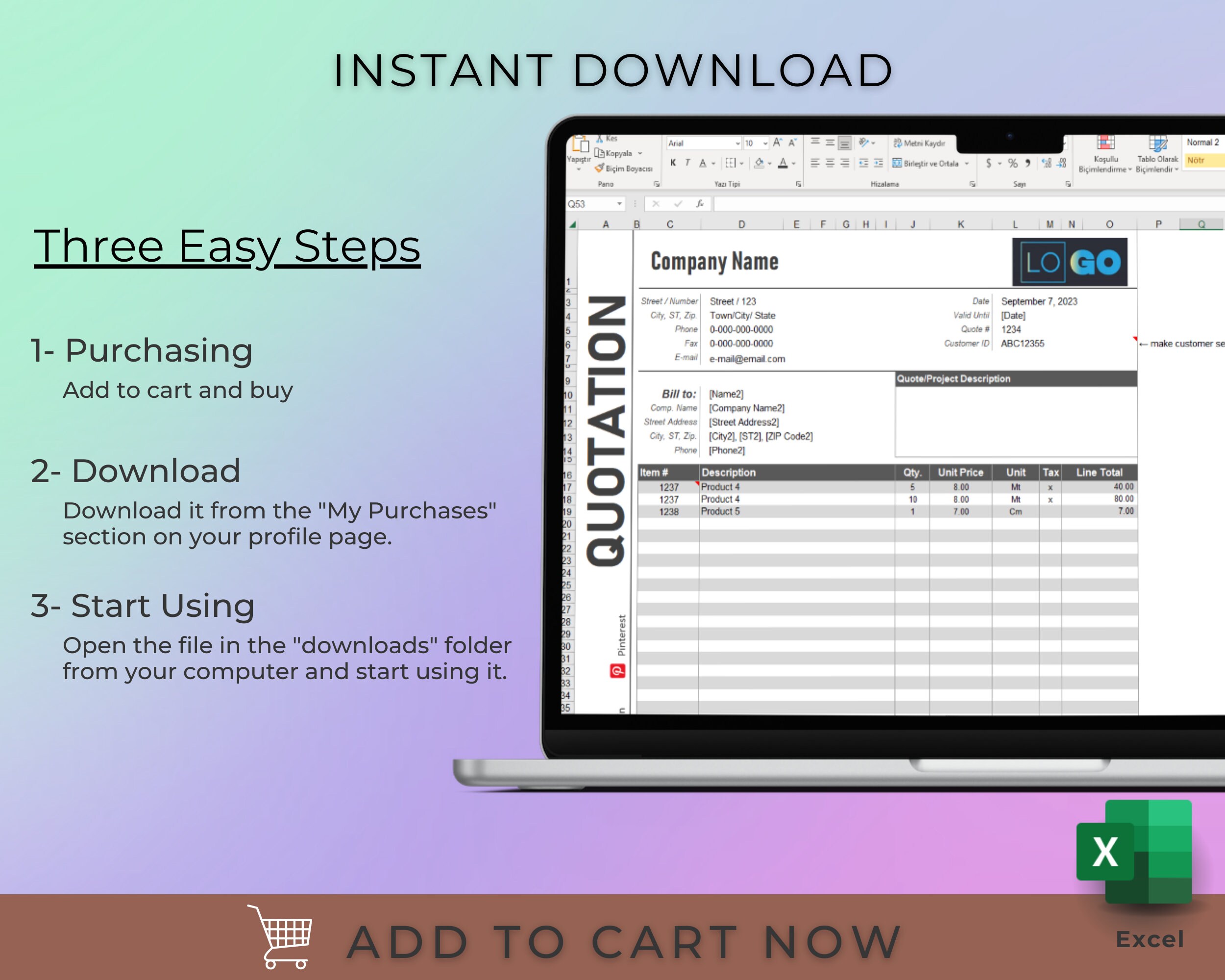 Price List and Quote Template, Microsoft Excel, PDF Convertible ...