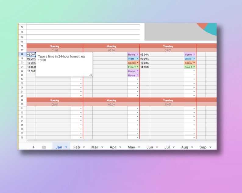 Undated Digital Monthly Planner and Time Tracker | Google Sheets ...