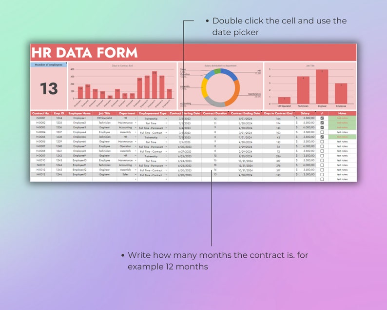 HR Employee Dashboard Template: Google Sheets Data Tracker - Etsy
