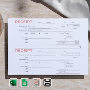 Editable Receipt Template: Excel & Google Sheets (printable PDF) - Etsy