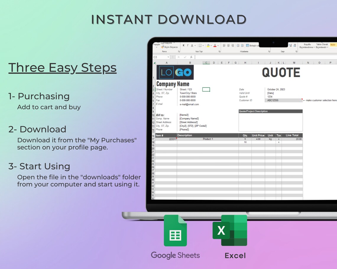Advanced Quote Template, Excel, Google Sheets, PDF Convertible, Quote ...