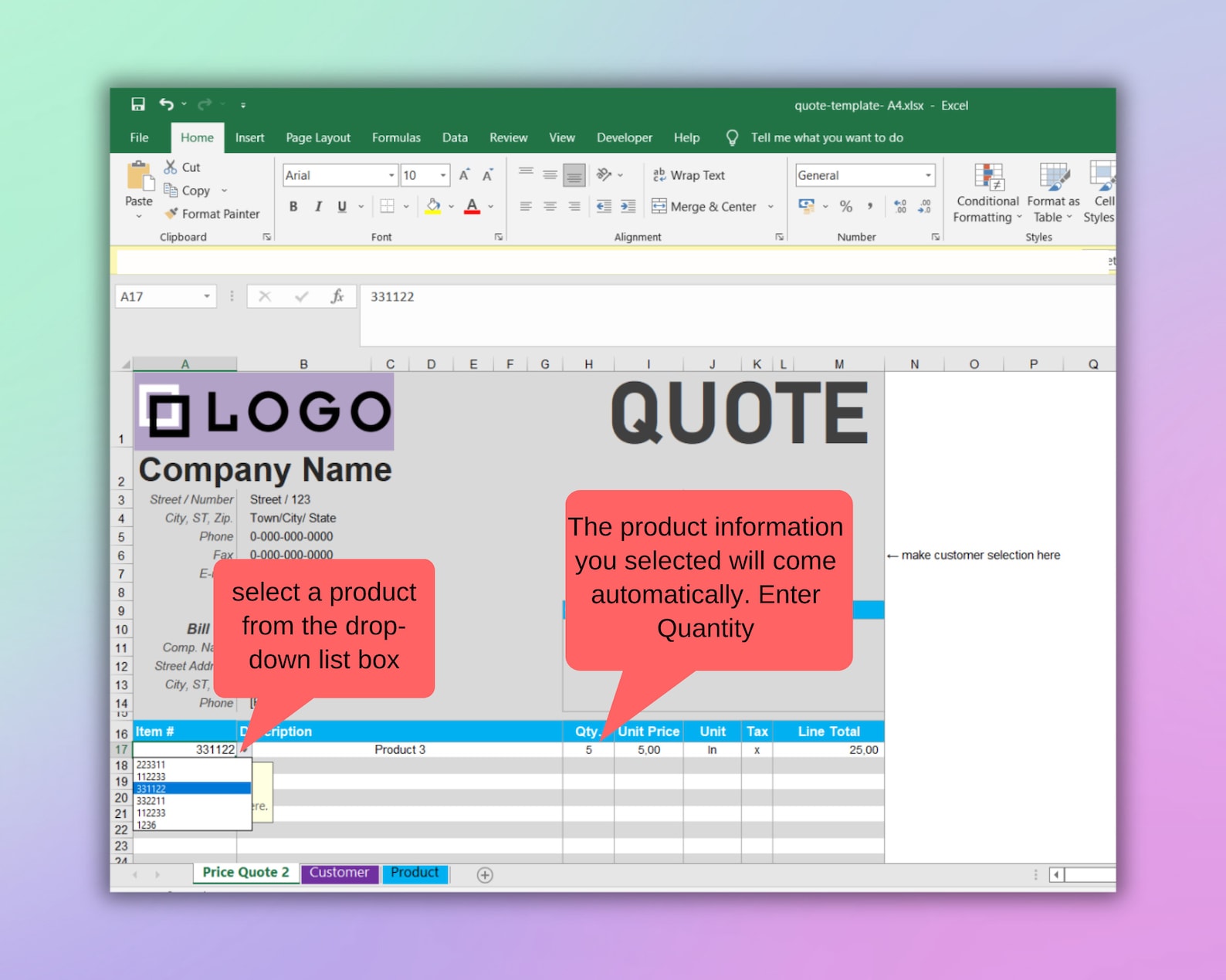 Advanced Quote Template, Excel, Google Sheets, PDF Convertible, Quote ...