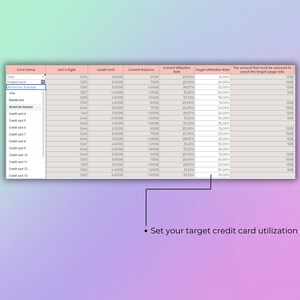Credit Card Utilization Tracker: Excel Spreadsheet Template (digital ...