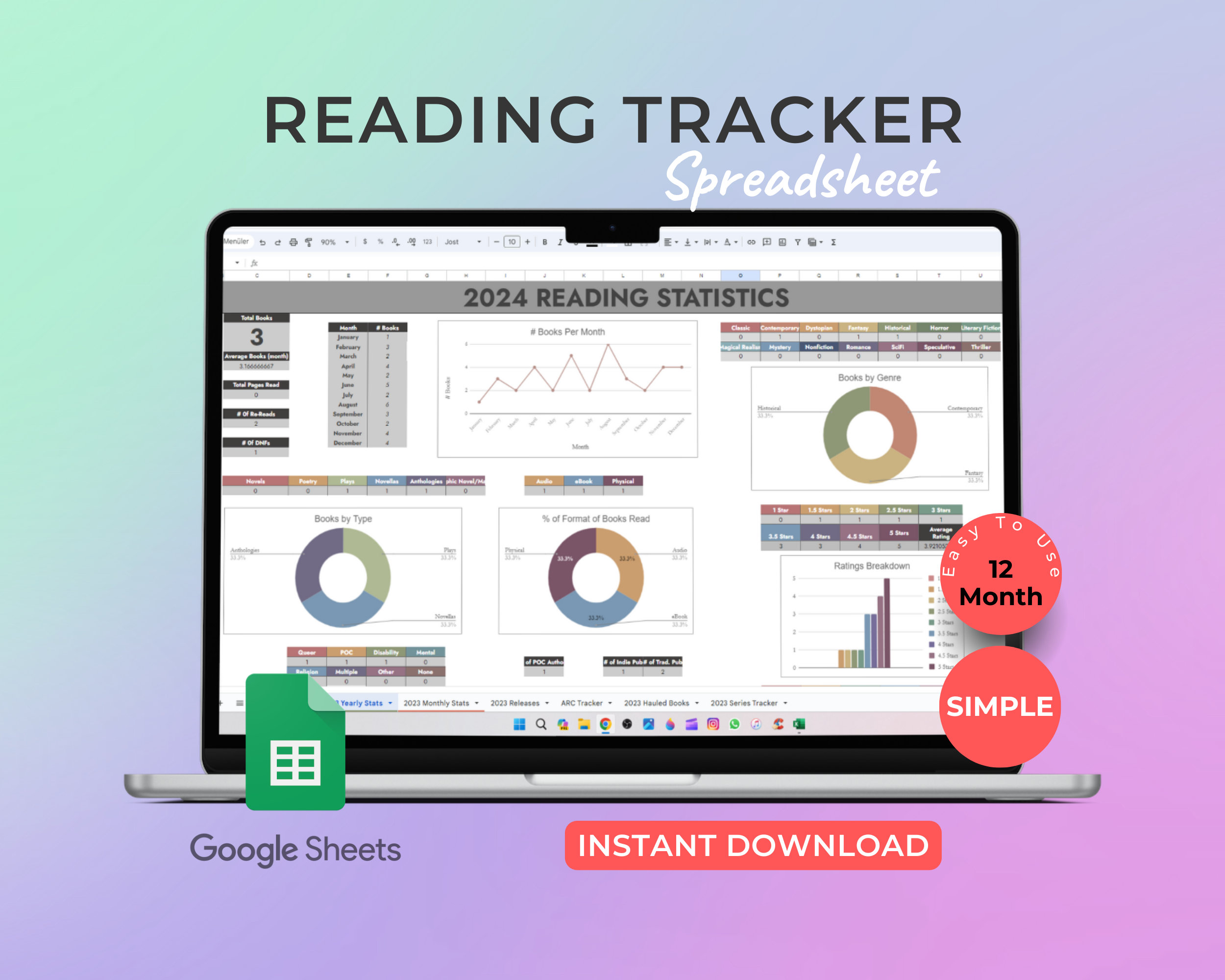 Book Tracker & Reading List Spreadsheet, Google Sheets Book Series Tracker Reading Log Journal ...
