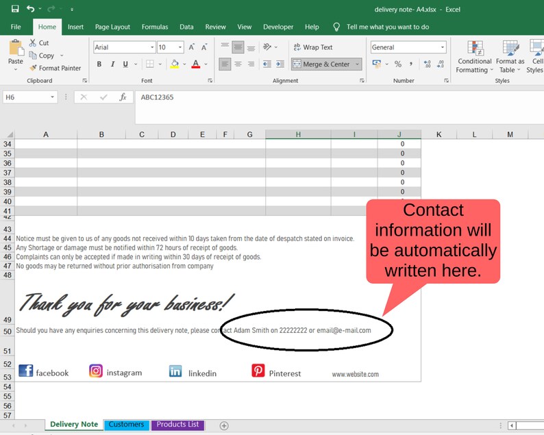 Advanced Delivery Note Template Packing Slip Google Sheets - Etsy
