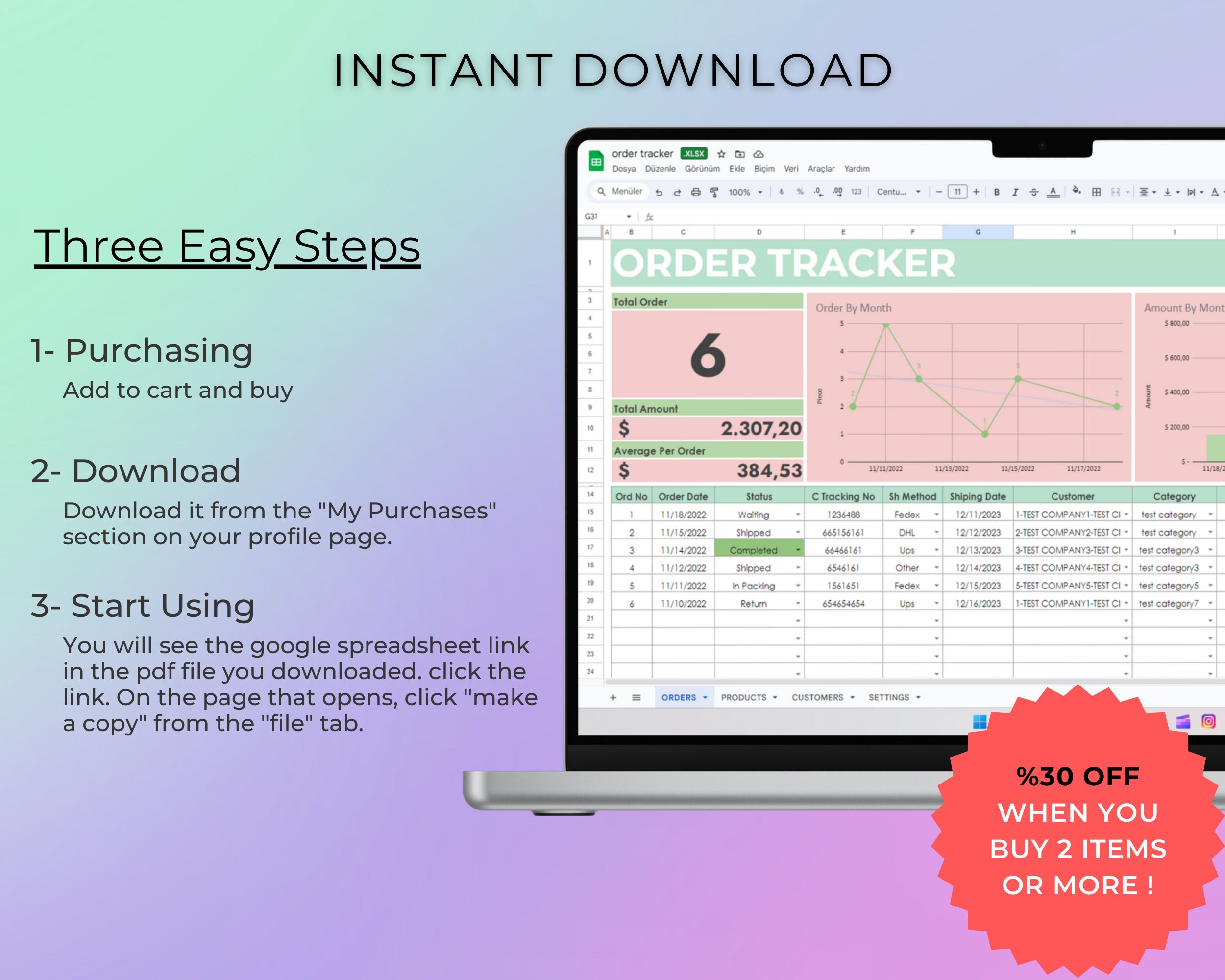 Order Tracker Microsoft Excel Template, Small Business Spreadsheet ...