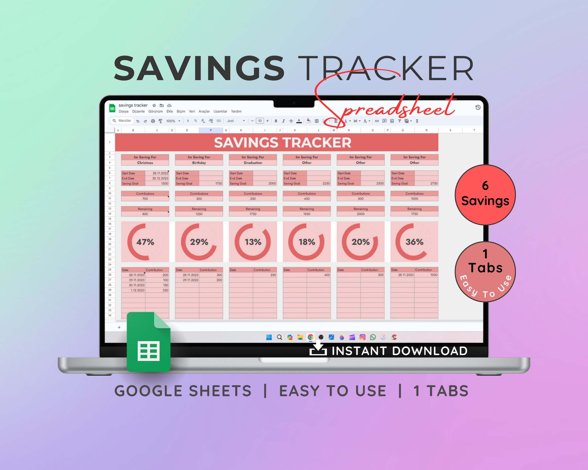 Savings Tracker, Google Sheets Budget Planner, Budget Template, Budget ...