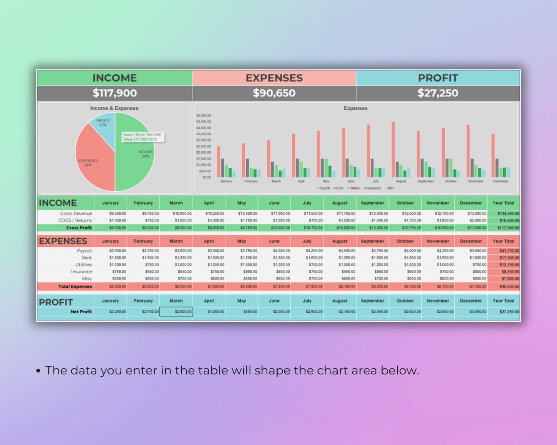 Profit and Loss Statement Template, Annual Profit & Loss Statement ...