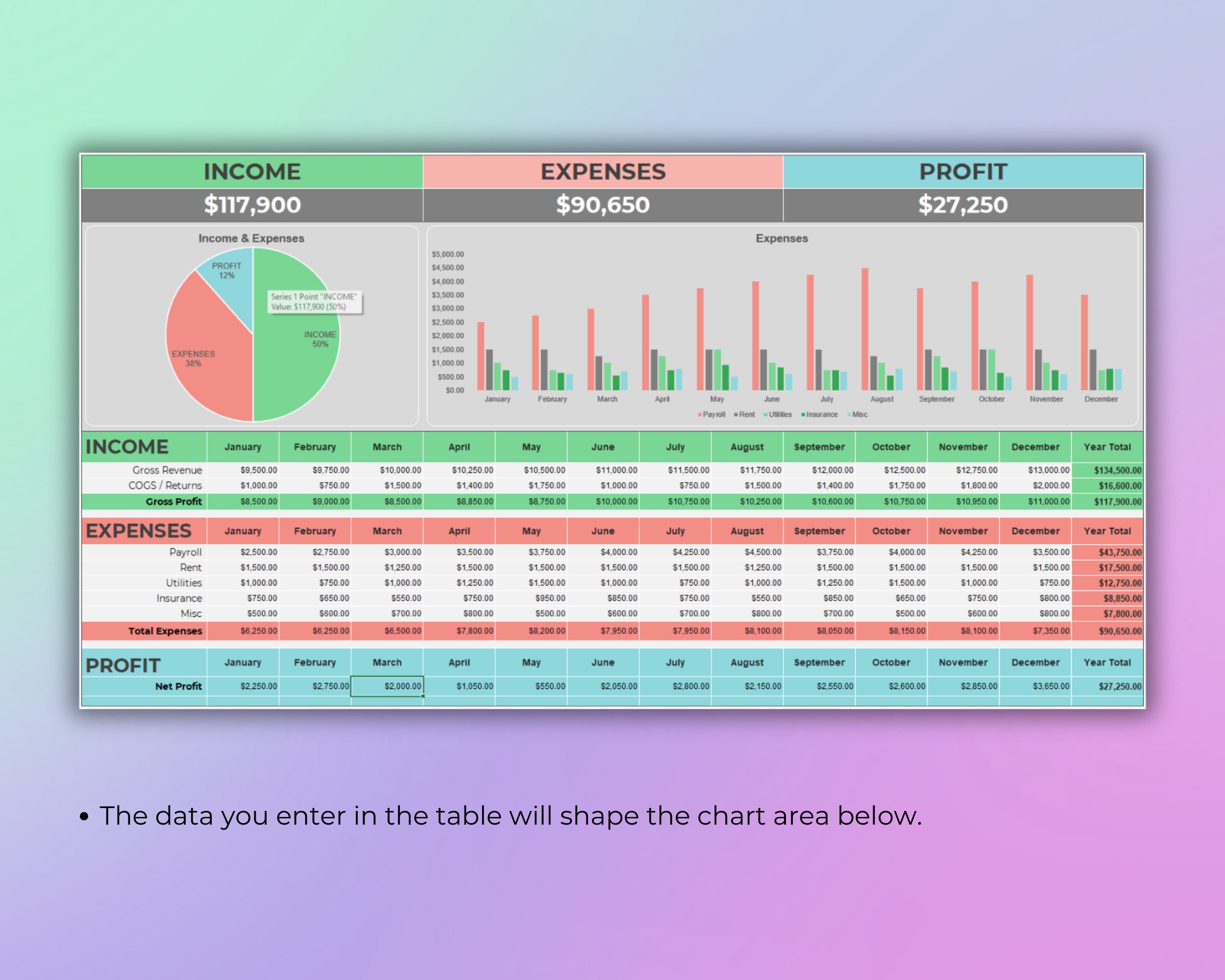 Profit and Loss Statement Template, Annual Profit & Loss Statement ...