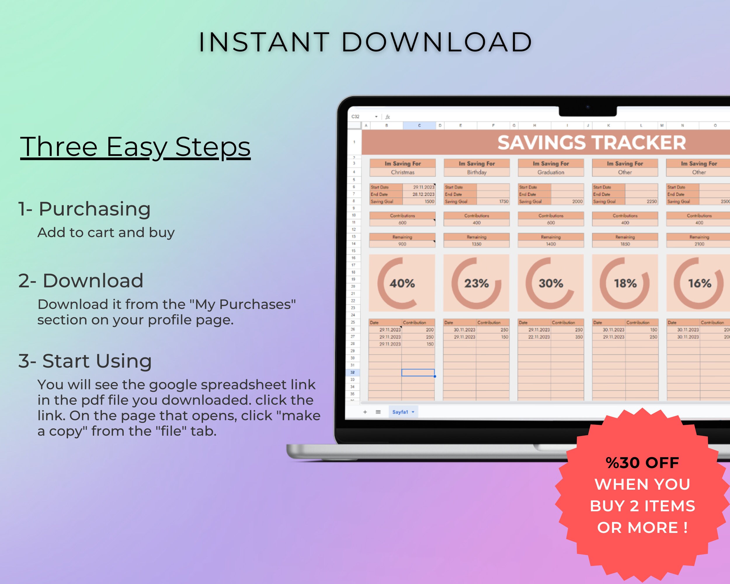 Savings Tracker, Google Sheets Budget Planner, Budget Template, Budget ...