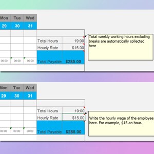 Monthly Timesheet for Multiple Employees, Employee Table, With Break ...