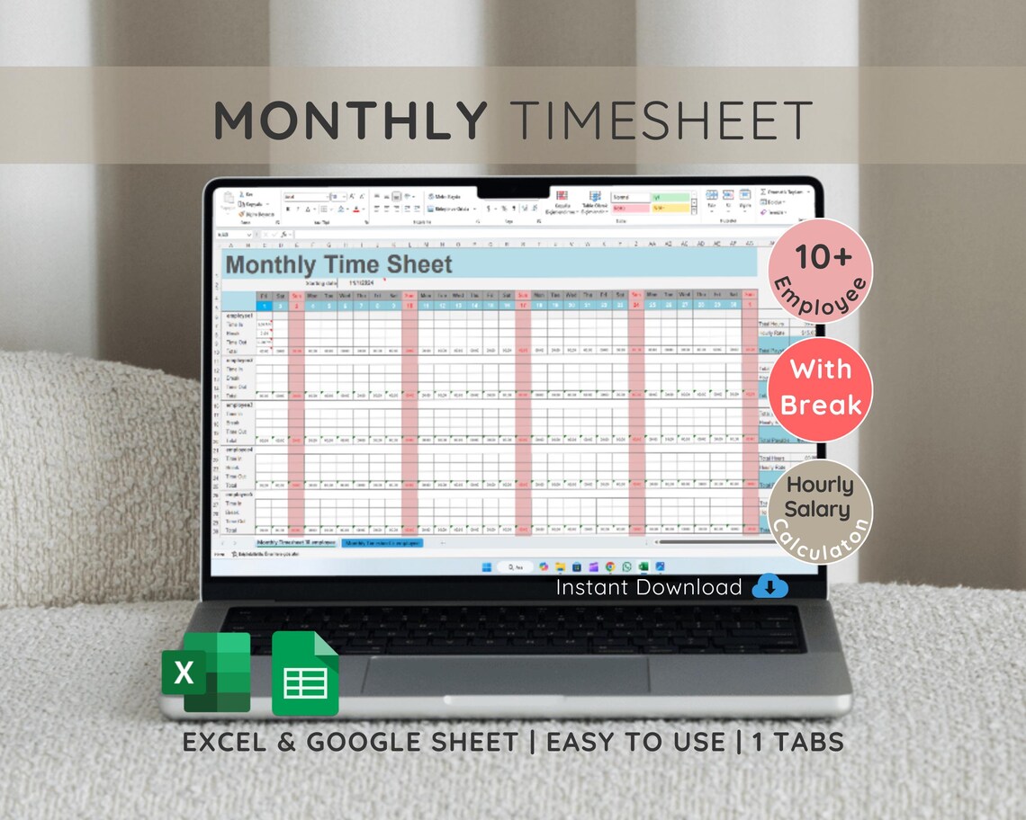 Employee Monthly Timesheet: Salary Calculator, Excel & Google Sheets ...