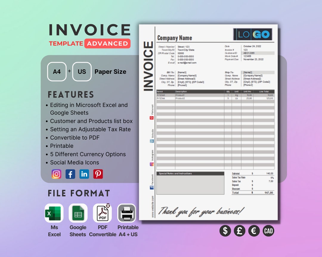 Advanced Invoice Template, Selected From Customers and Products List ...