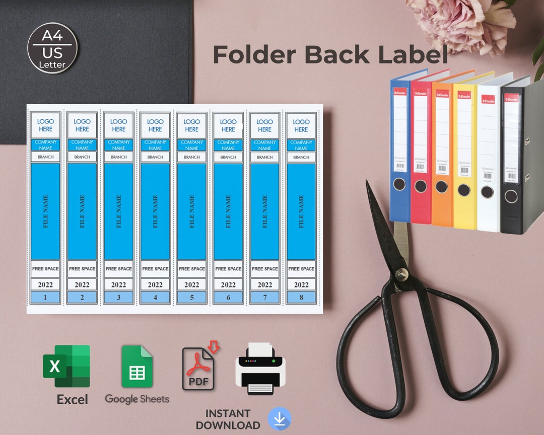 Printable Folder Back Labels: Excel & Google Sheets Template (digital ...