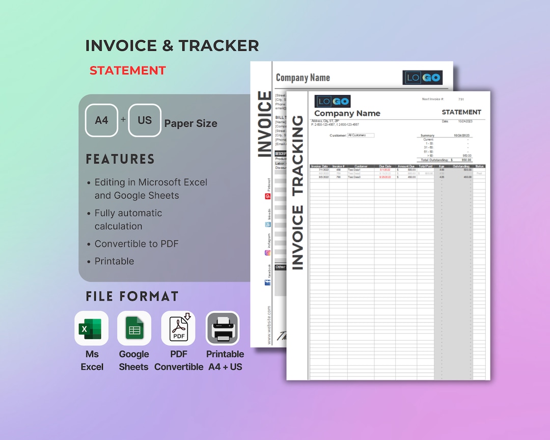 Invoice and Invoice Tracker, Set of 2 Small Business Bundle, Google ...