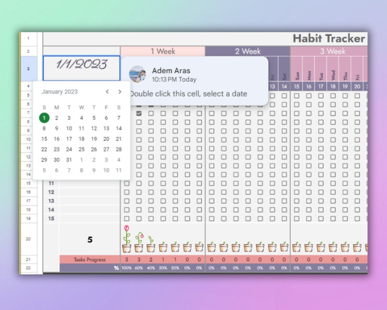 Habit Tracker Spreadsheet for Google Sheets, Daily, Weekly Planner ...