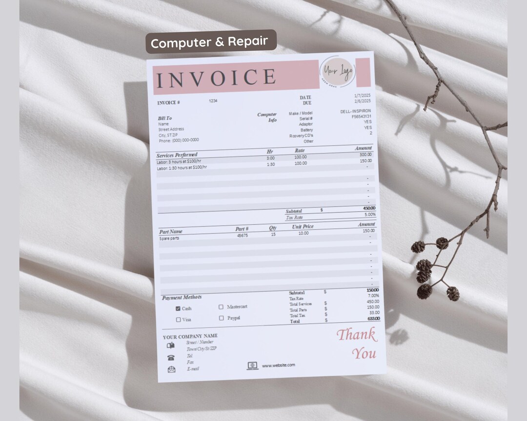 Computer Repair Invoice Template | Editable Excel & Google Sheets ...