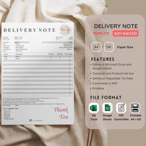 Delivery Note Template: Google Sheets & Excel Packing Slip (printable ...
