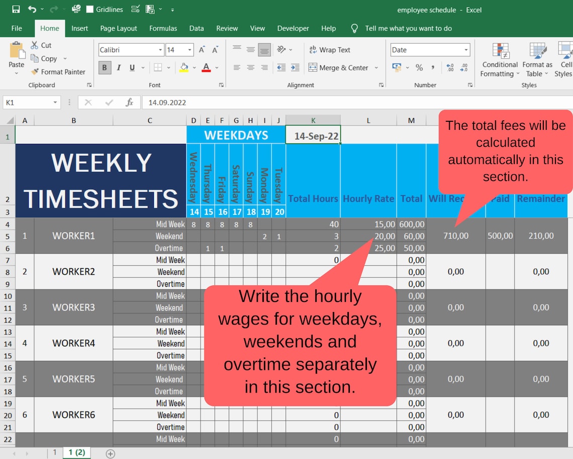 Weekly Time Employee Chart, Employee Work Schedule, Staff Planner ...