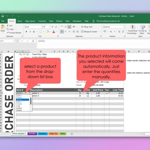 Advanced Purchase Order Form Template, Google Sheets, MS Excel ...