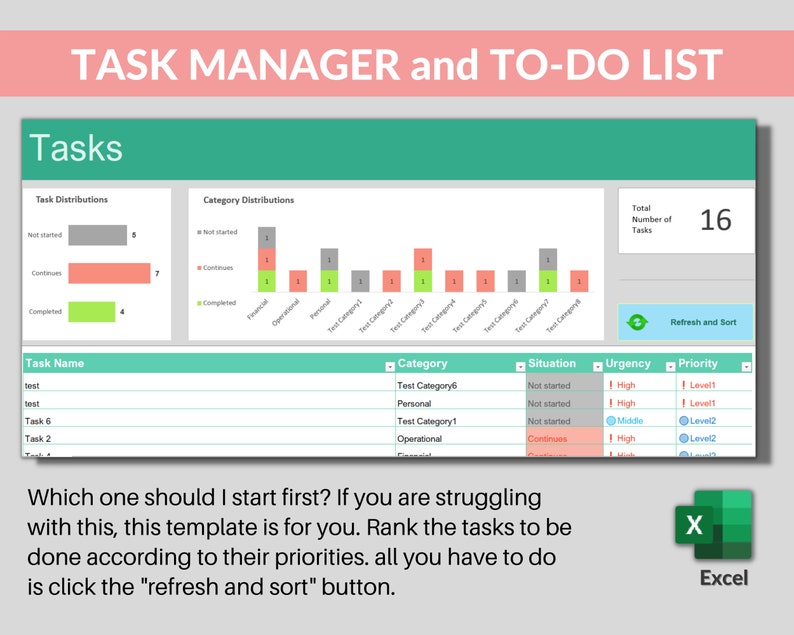 Task Manager Microsoft Excel, Daily Schedule, Daily Work Planner, To-do List, Task Tracker ...