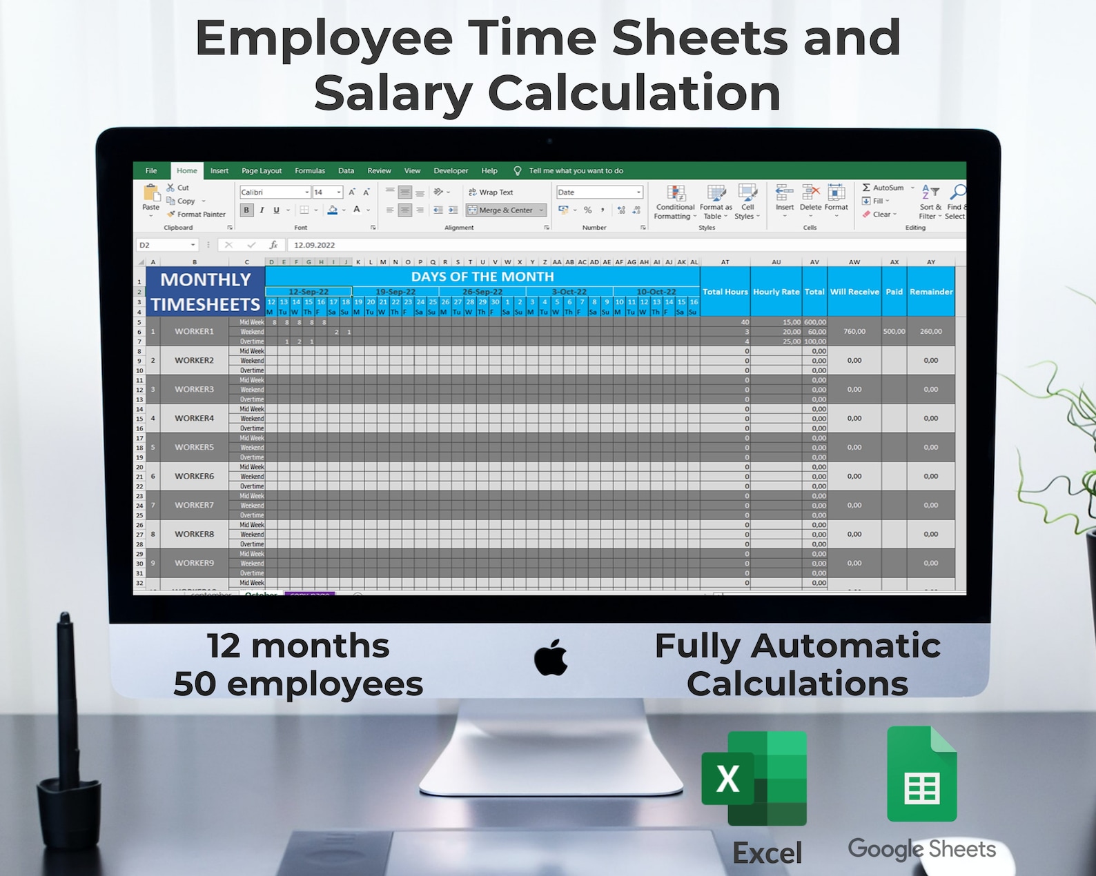 For Multiple Employees Monthly Time Chart Employee Work - Etsy