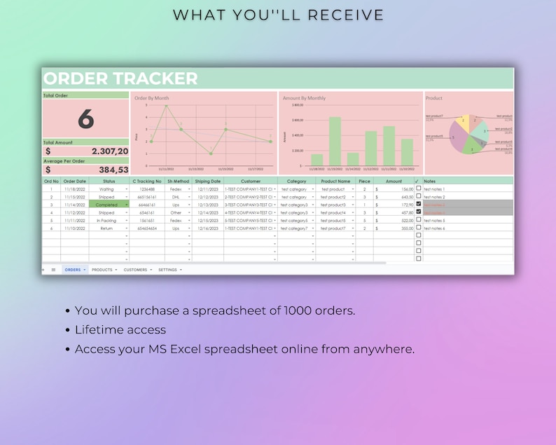 Order Tracker Microsoft Excel Template, Small Business Spreadsheet ...