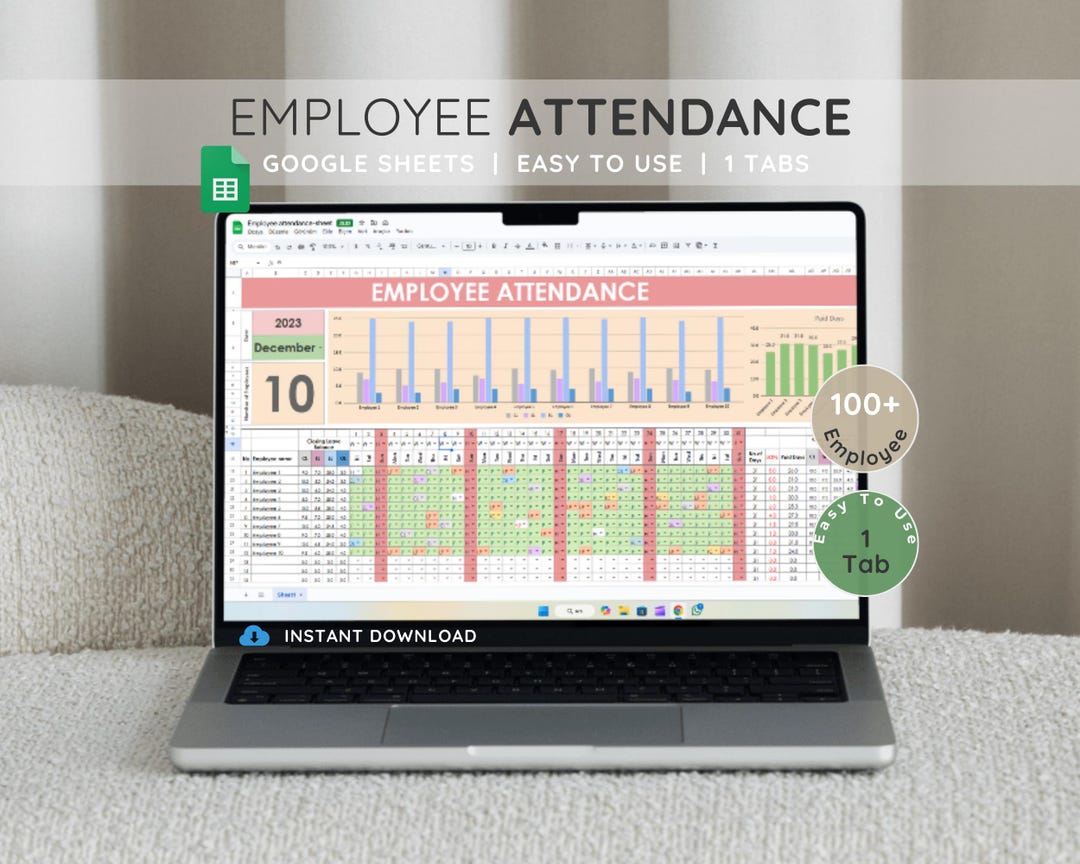 Employee Attendance Tracker: Google Sheets Template (digital Download ...