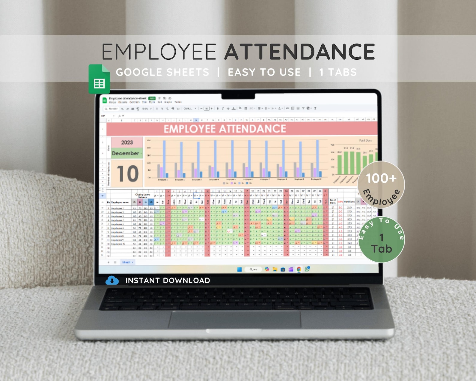 Employee Attendance Tracker: Google Sheets Template (digital Download ...