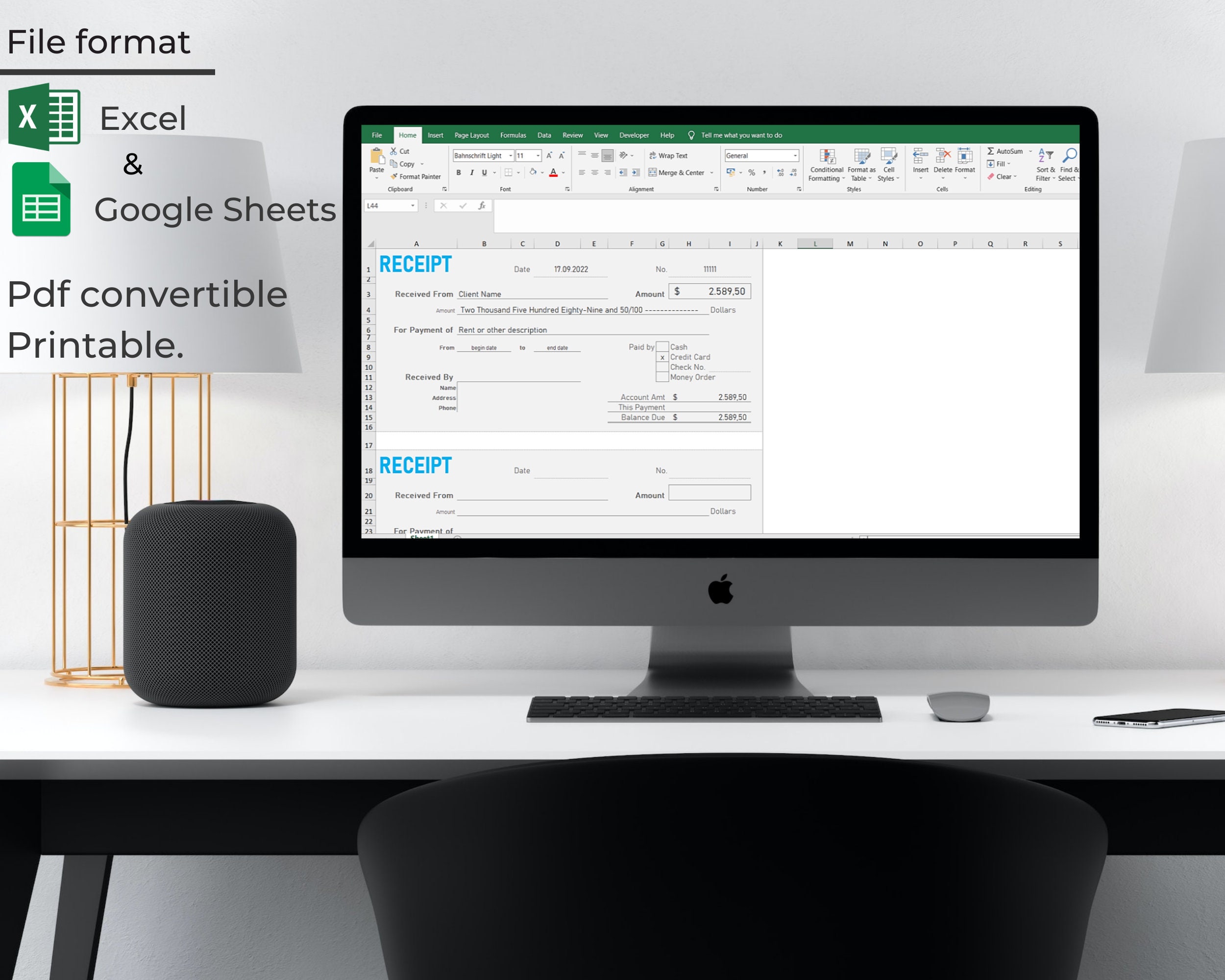 Receipt Template Excel and Google Sheets Convertible PDF - Etsy
