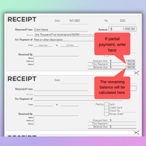 Receipt Template Excel and Google Sheets, Convertible PDF, Receipt Form ...