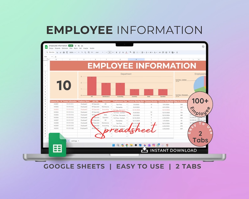HR Employee Dashboard Template, Employee Information for Google Sheets ...