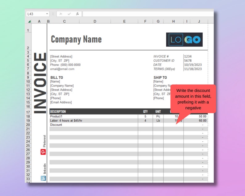 Invoice Template Excel and Google Sheets, Easy Invoice Template With ...