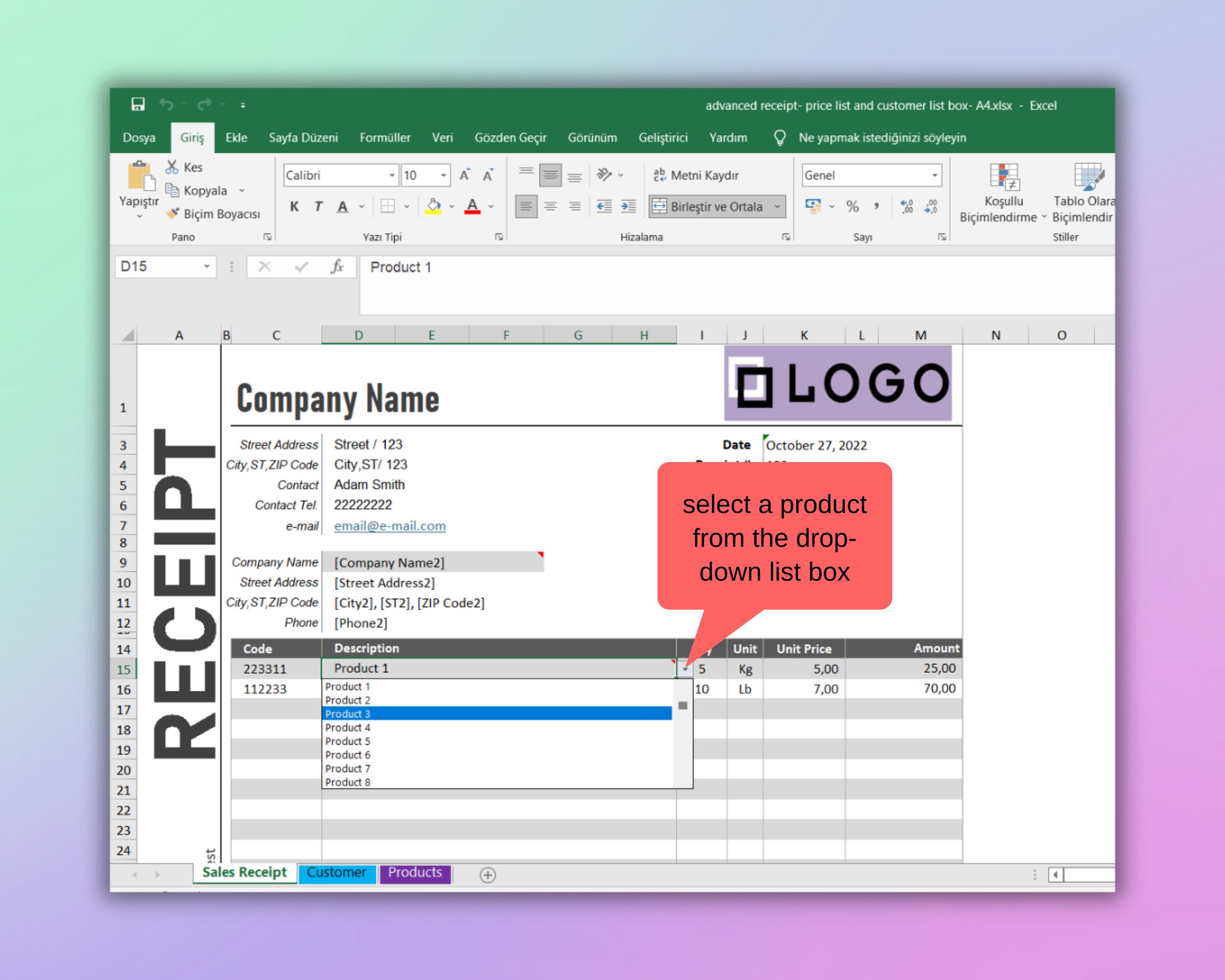 Advanced Receipt Template, Excel, Google Sheets, Convertible PDF ...