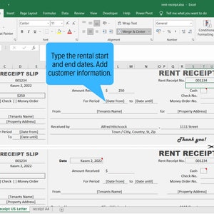 Rental Receipt Template Excel Google Sheets PDF Receipt - Etsy