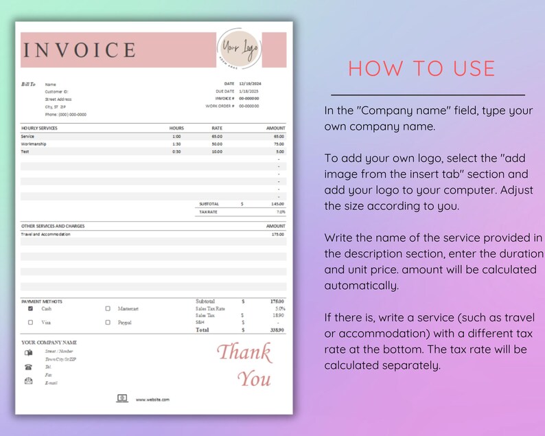Consultancy Invoice Template | Hourly Rate & Two Different Tax ...