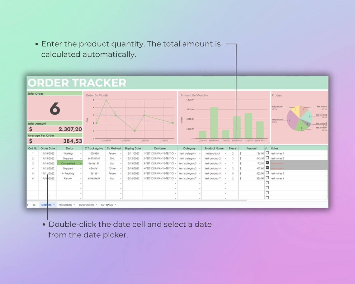 Order Tracker Microsoft Excel Template, Small Business Spreadsheet ...