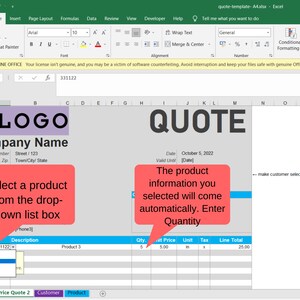 Advanced Quote Template Excel Google Sheets PDF - Etsy
