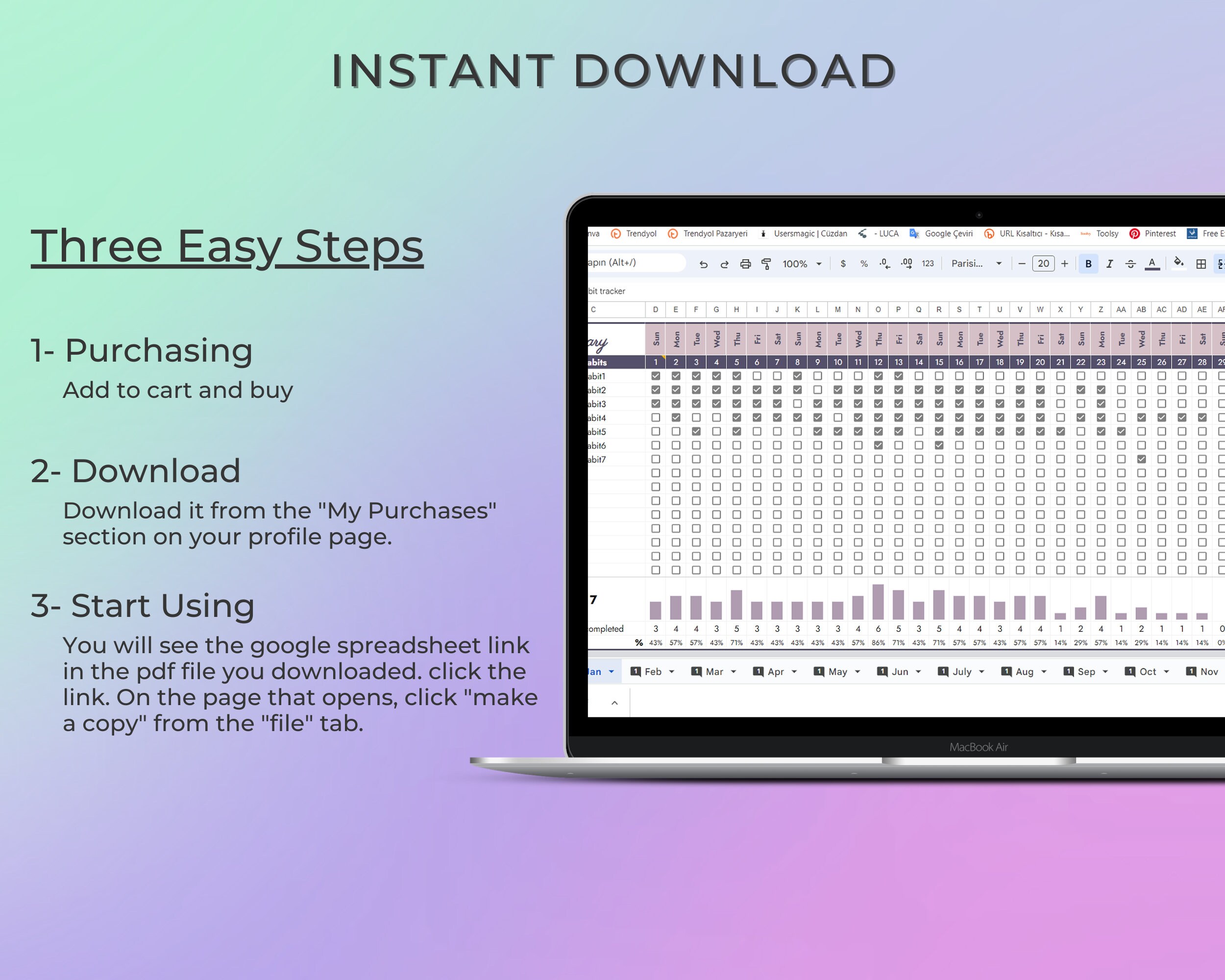Habit Tracker Google Sheets Template, Daily Habit Tracker, Monthly ...