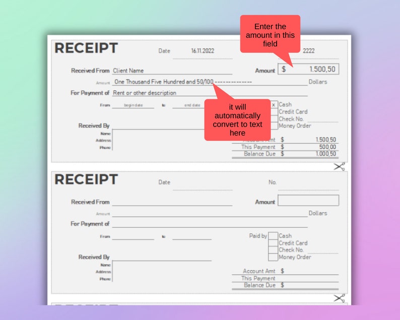 Receipt Template Excel and Google Sheets, Convertible PDF, Receipt Form ...