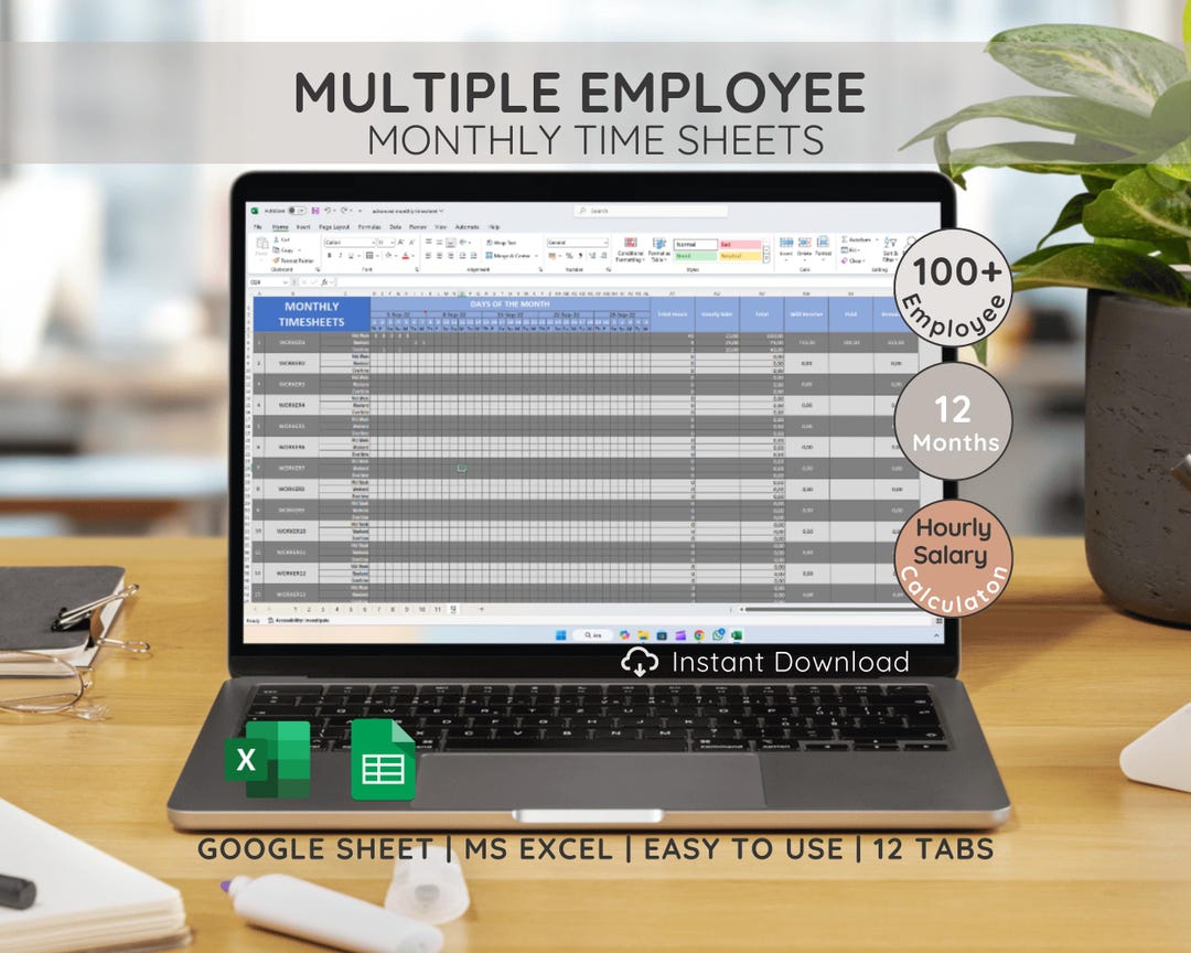 For Multiple Employees Monthly Time Chart, Employee Work Schedule ...