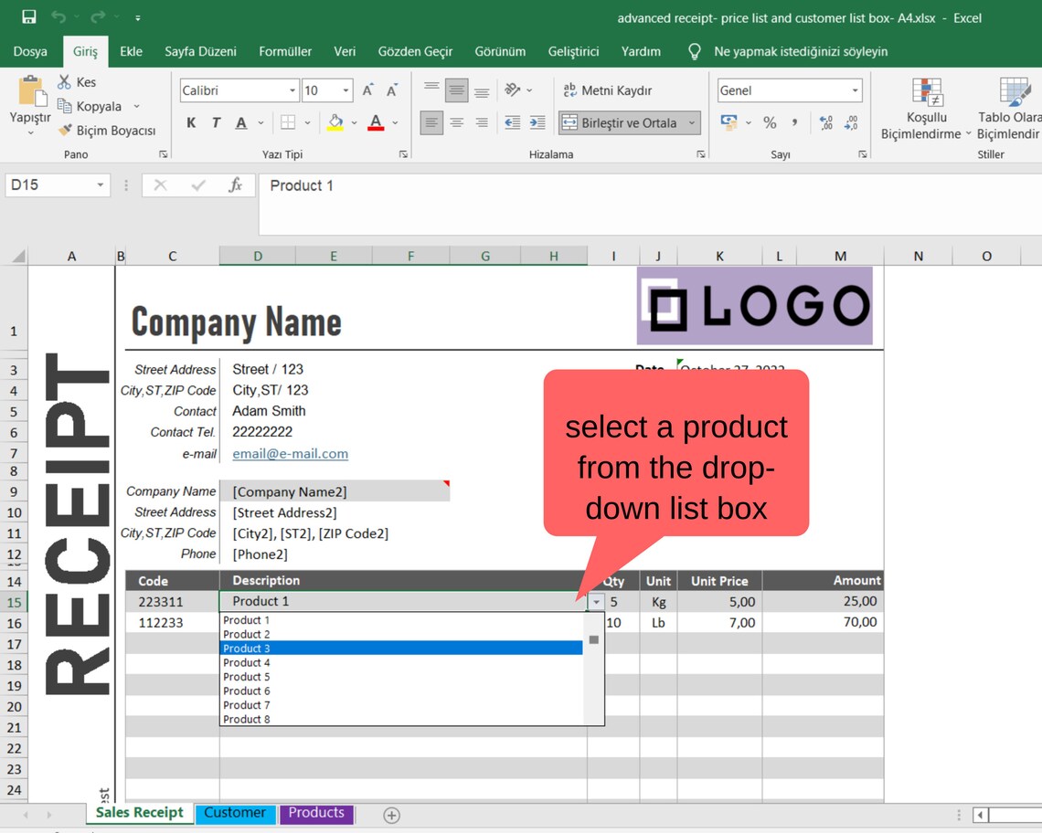 Advanced Receipt Template Excel Google Sheets Convertible - Etsy
