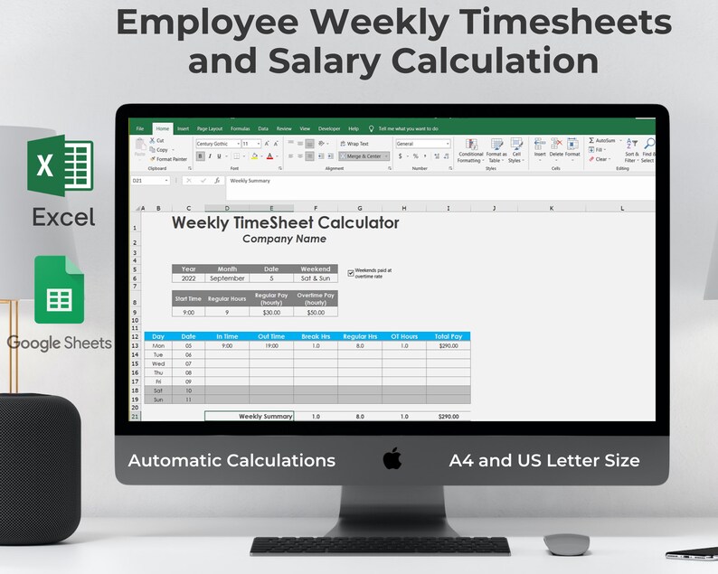 Weekly Timesheets Employee Table With Break Salary - Etsy