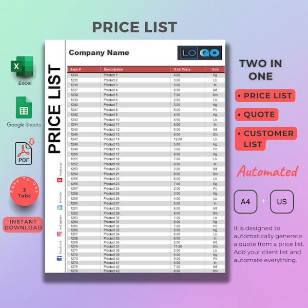 Wholesale Price List Template - Etsy