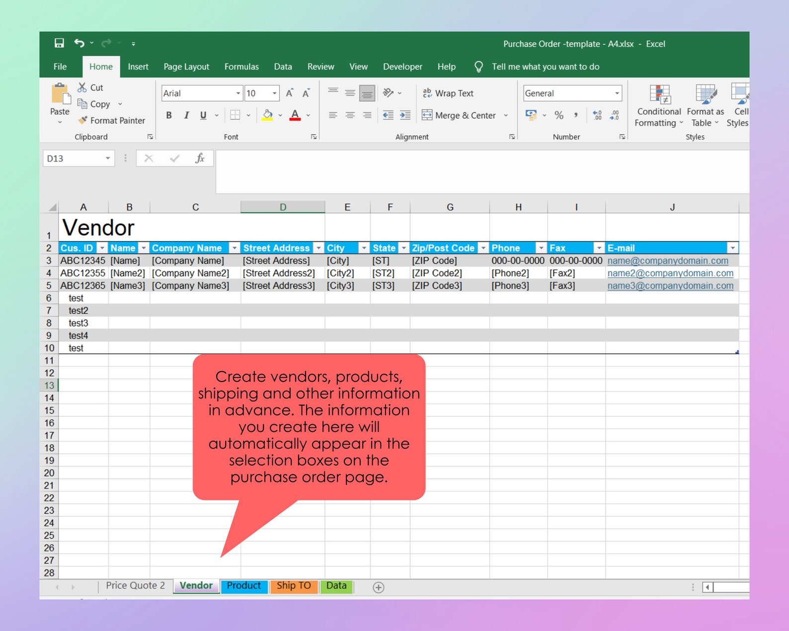 Advanced Purchase Order Form Template, Google Sheets, MS Excel ...